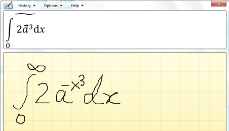 Math Input Panel identifies hand written math equations and symbols